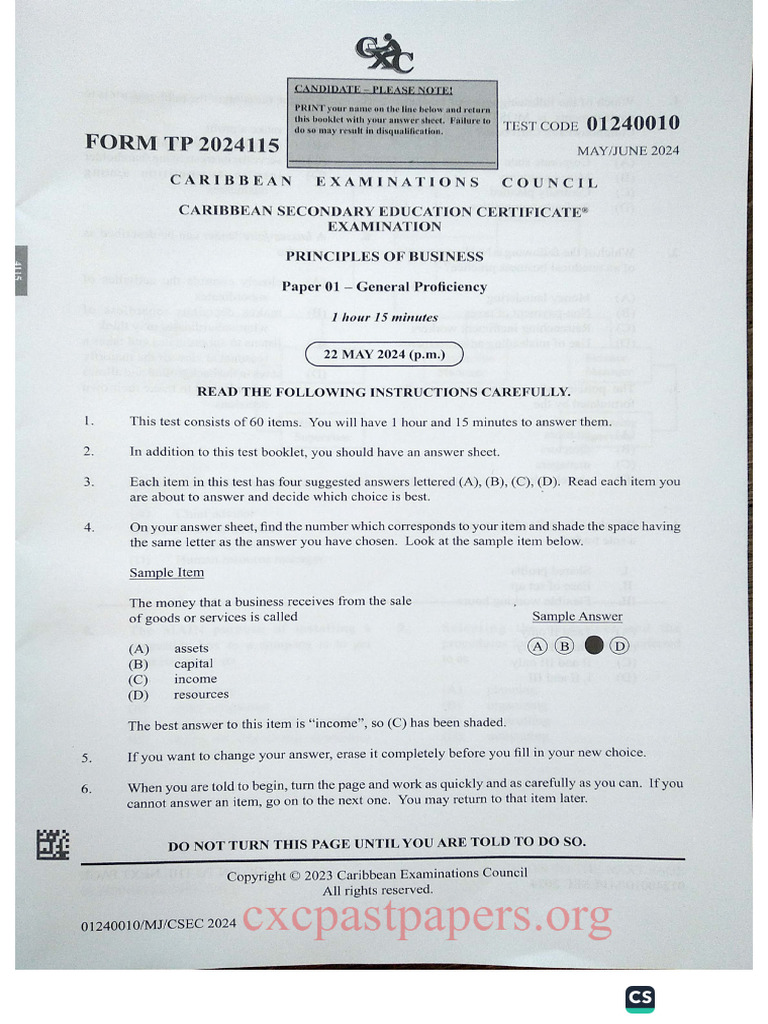 Csec Pob May 2024 p1 | PDF