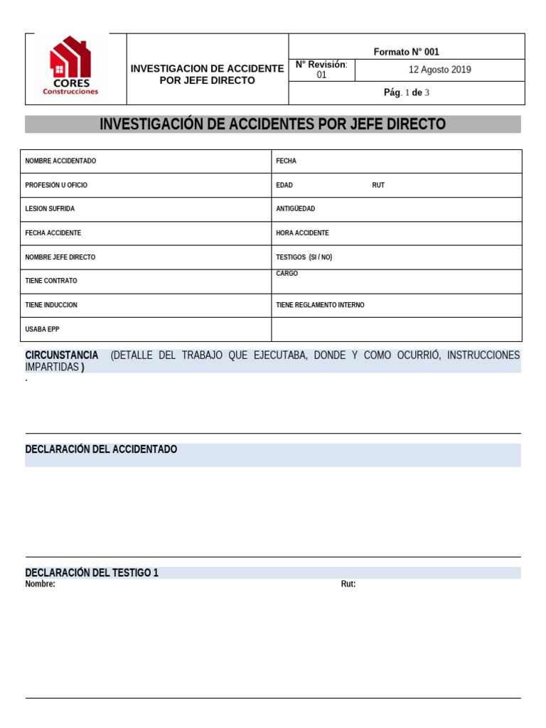 Formato #001 - Investigacion de Accidente Por Jefe Directo | PDF