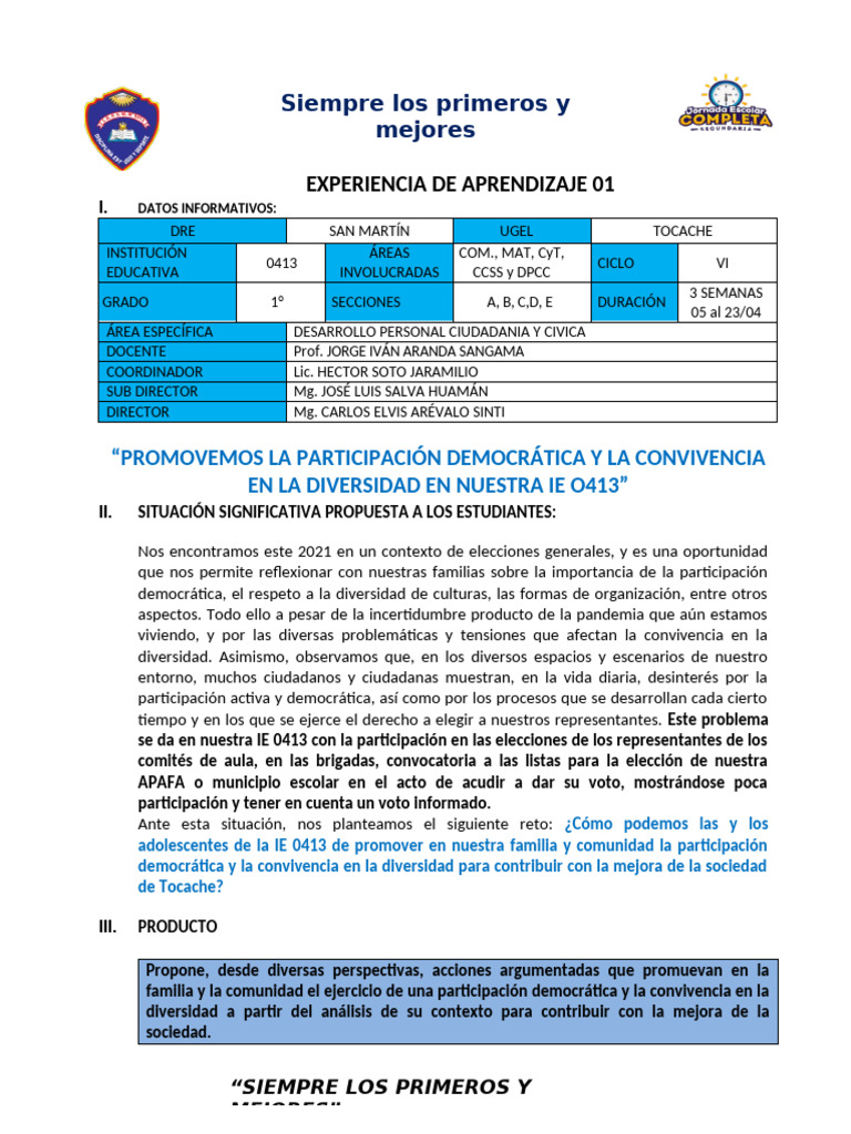 ARANDA - EdA 01 - CICLO VI-DPCC 1° | PDF | Democracia | Ideologías políticas