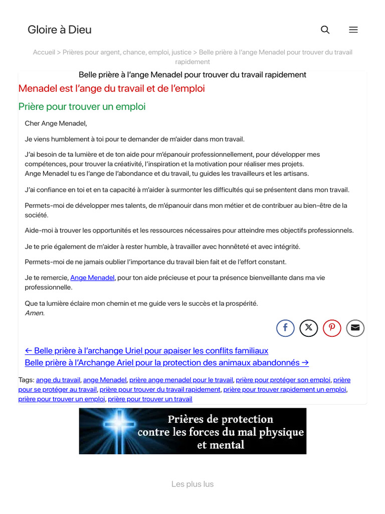 Belle Prière À L'ange Menadel Pour Trouver Du Travail Rapidement | PDF ...