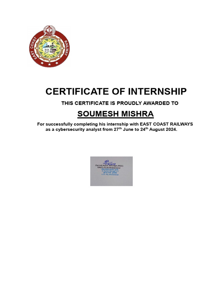 Railways Internship Certificate | PDF