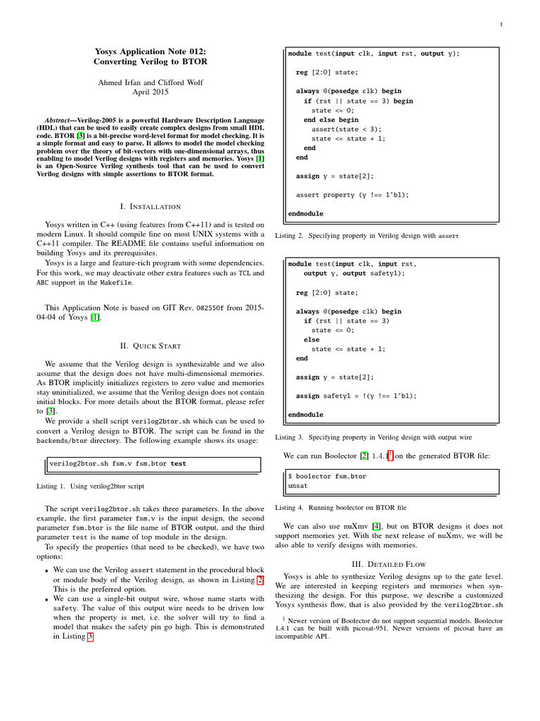 APPNOTE 012 Verilog To BTOR | PDF | Computer Programming | Computer Engineering