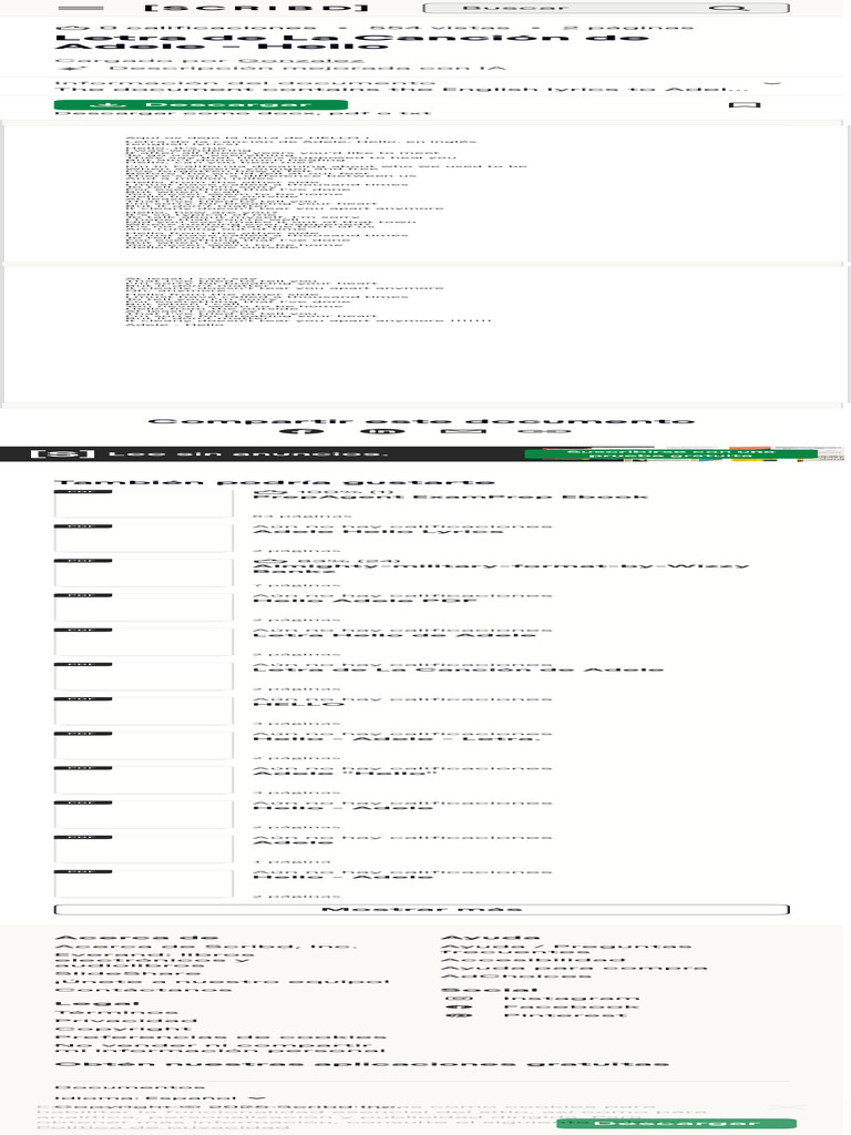 Letra de La Canción de Adele - Hello PDF | PDF | Cookie HTTP | Informática