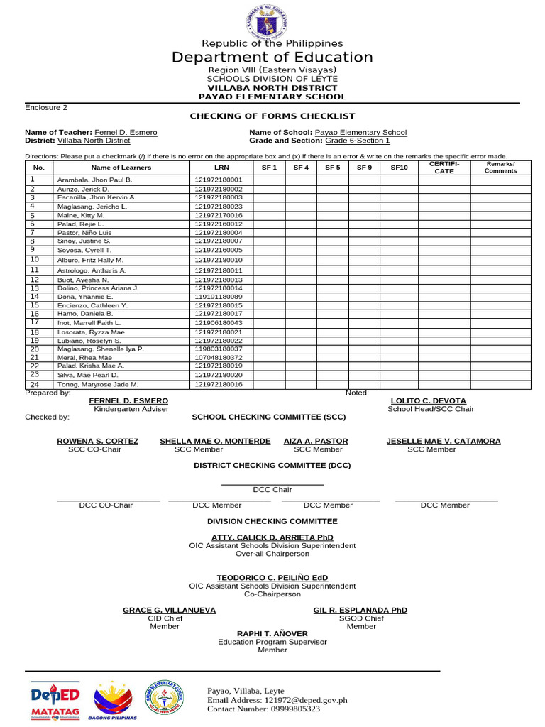School Checking of Forms Checklist | PDF