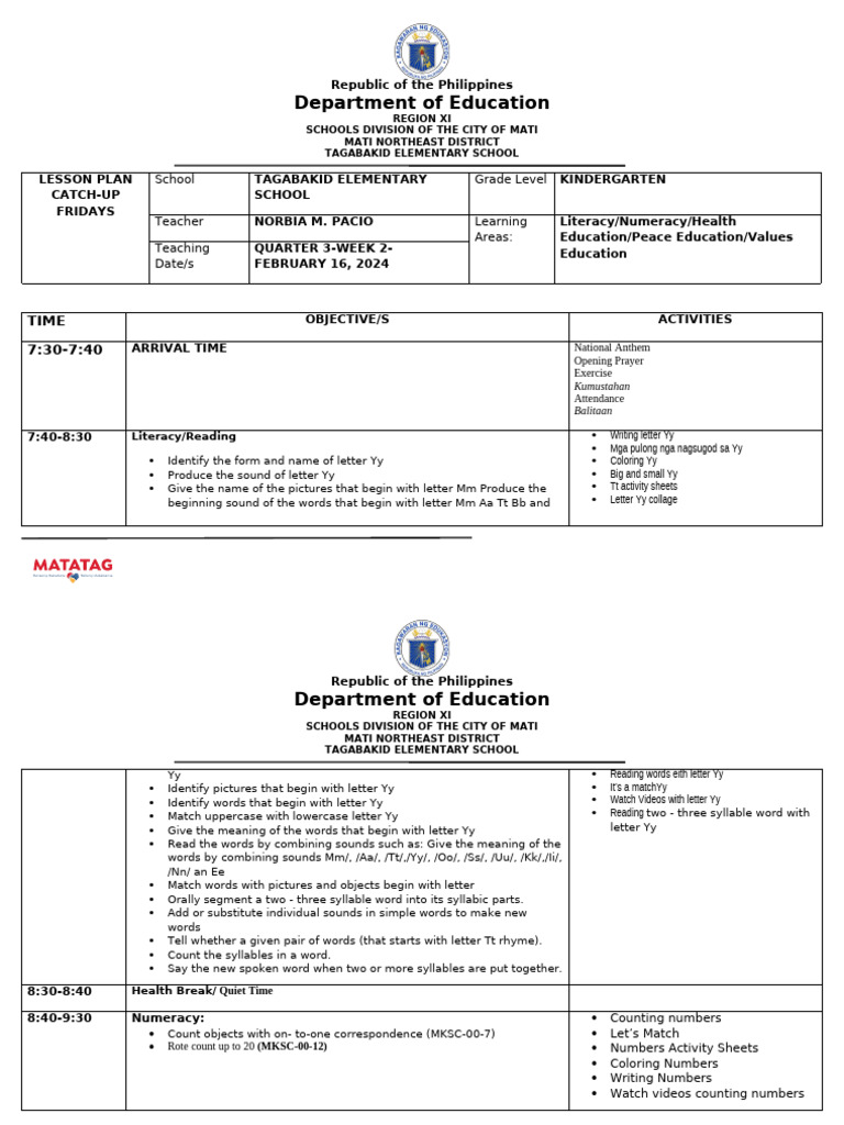 Catch Up Lesson Plan February 16 1 | PDF | Learning | Human Communication