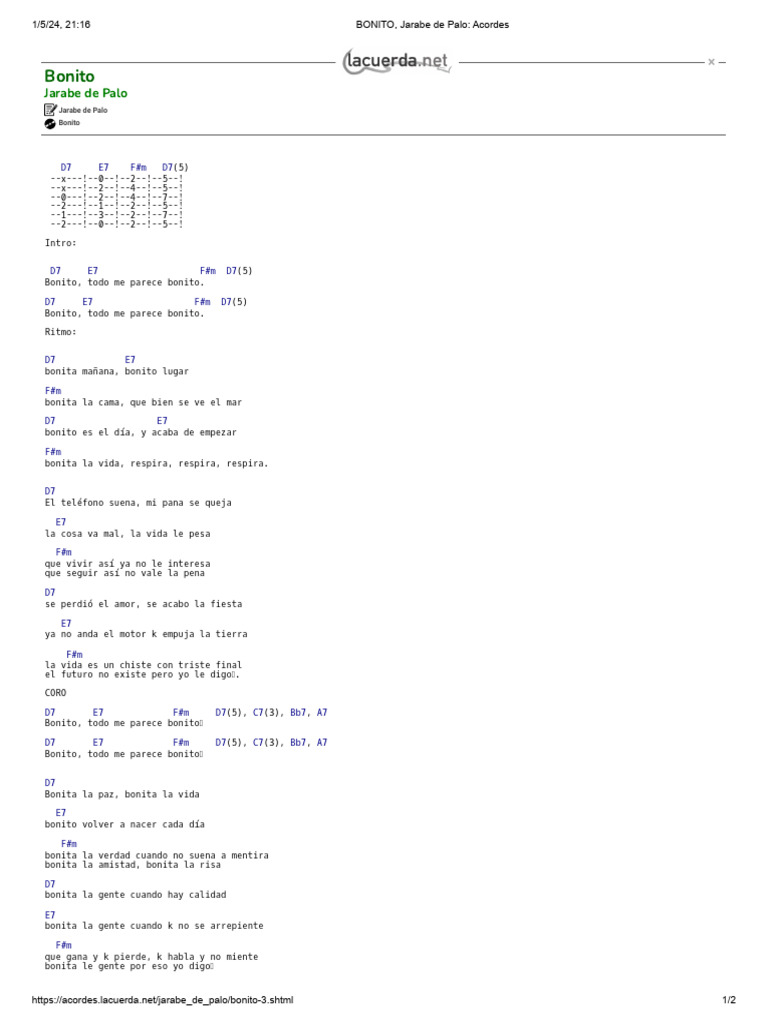 BONITO, Jarabe de Palo - Acordes | PDF | Música grabada