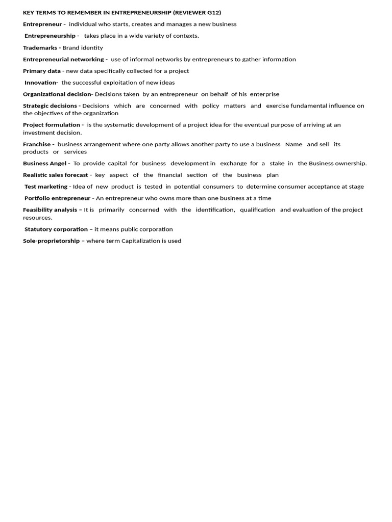 Key Entrepreneurship Terms Explained | PDF