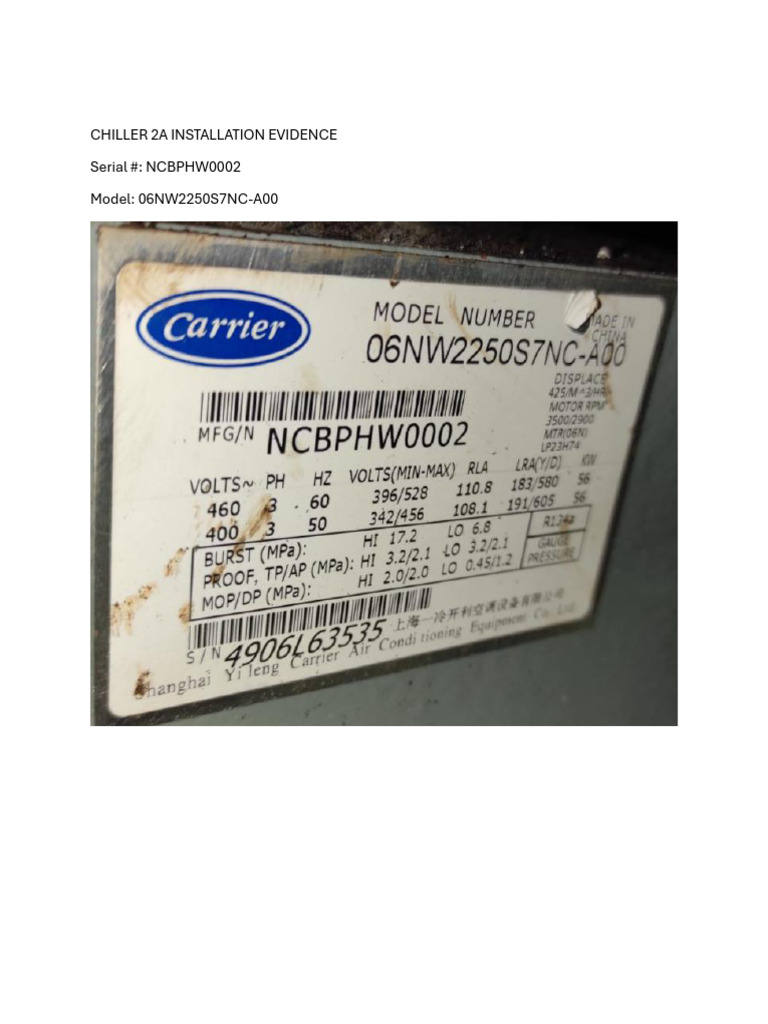 Chiller 2A Installation Report | PDF