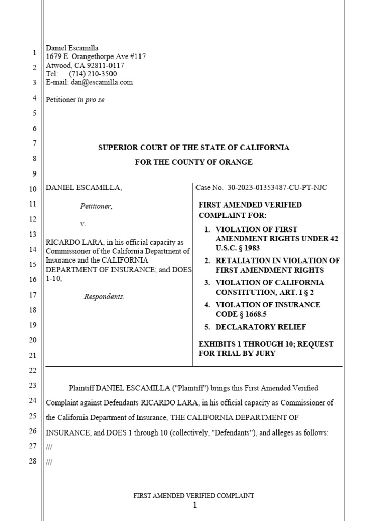 First Amended Complaint: First Amendment Violations | PDF | Legal Remedy | First Amendment To ...