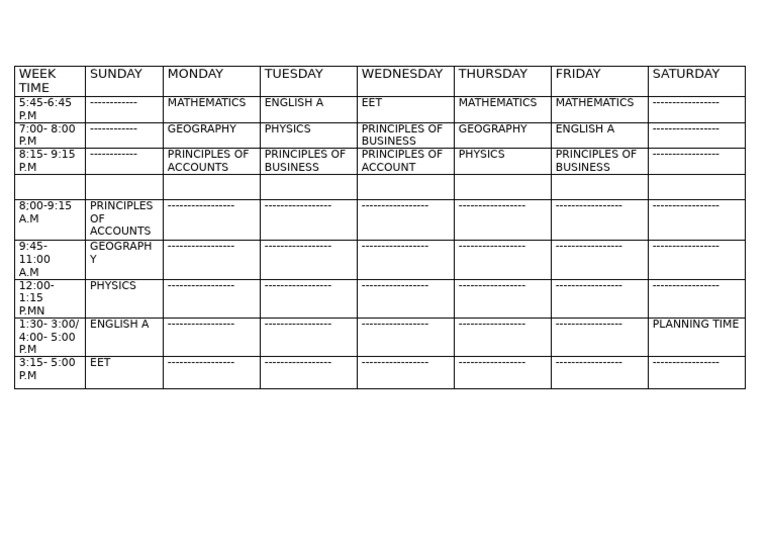 My Time Table For Form 4 Term2 | PDF