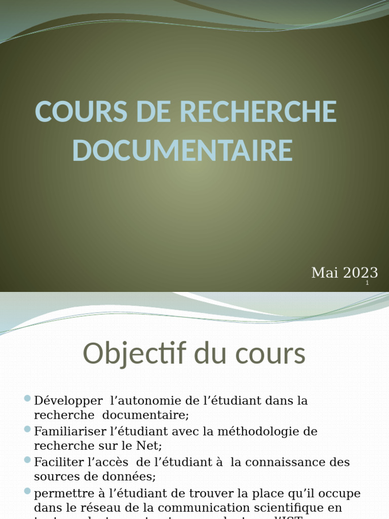 1 COURS DE RECHERCHE DOCUMENTAIRE Chap I 2024 | PDF | Informations ...