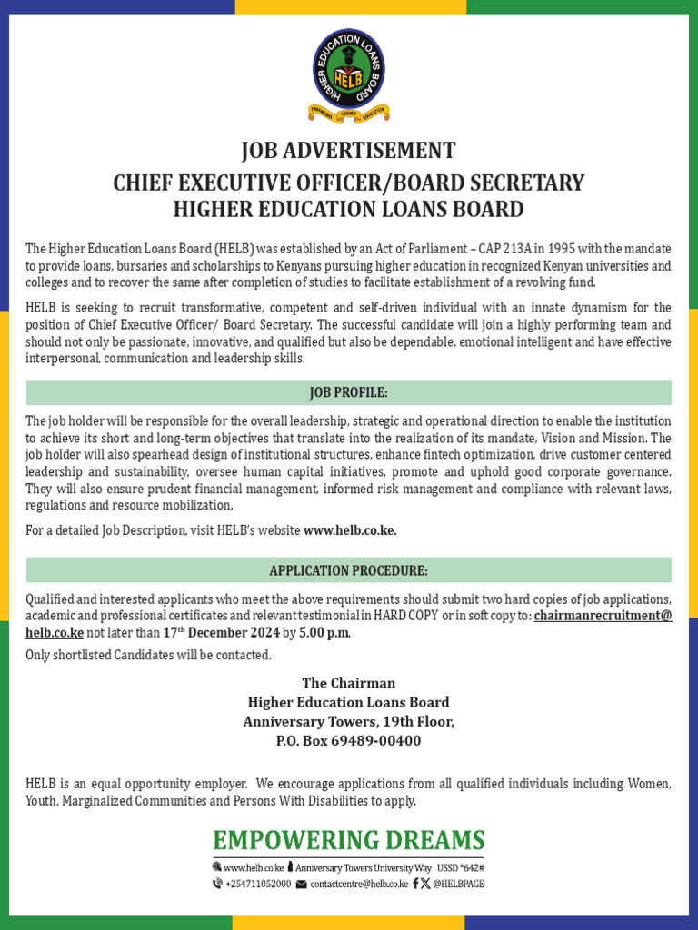 Helb Ceo Advert Quater Page | PDF | Leadership | Economies