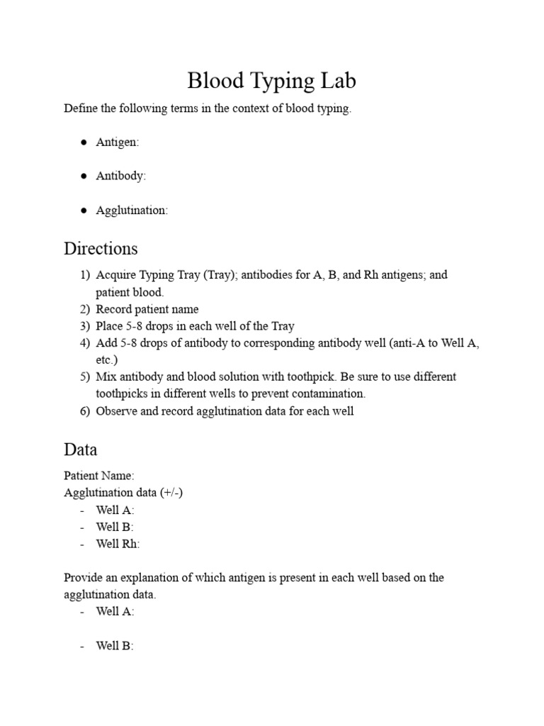 Blood Typing Lab | PDF