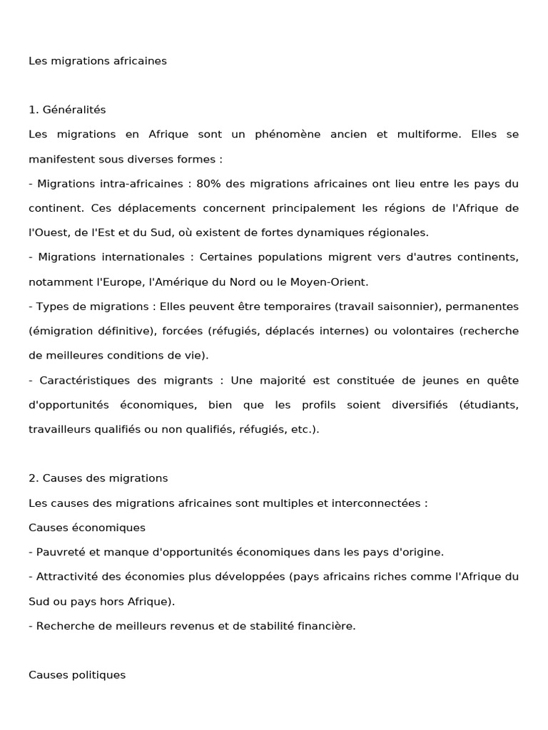 Causes et conséquences des migrations en Afrique | PDF | Migration ...