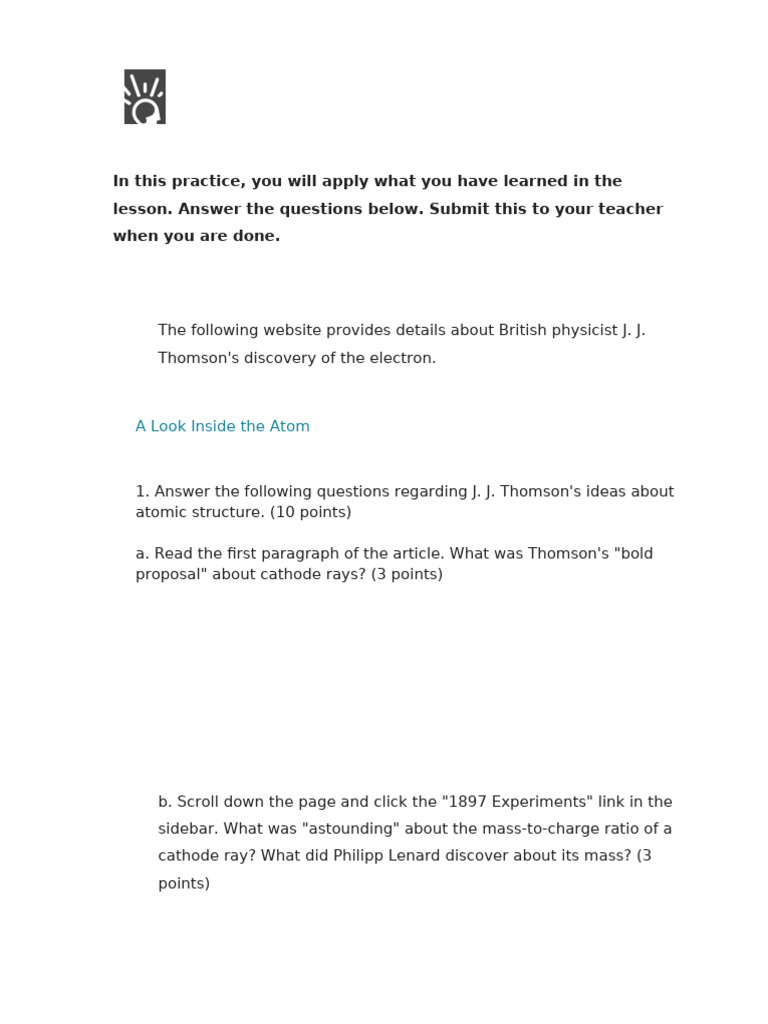 1.1.5 Explore - History of Atomic Theory (Exploration) | PDF | Atoms ...