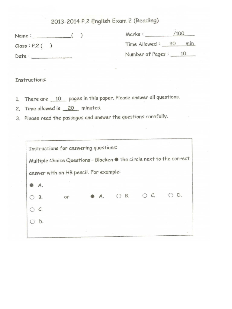 A013-CCCKEICHUN - Eng - P2 - 1314 - Exam (Reading) +ans.pdf 的副本 | PDF