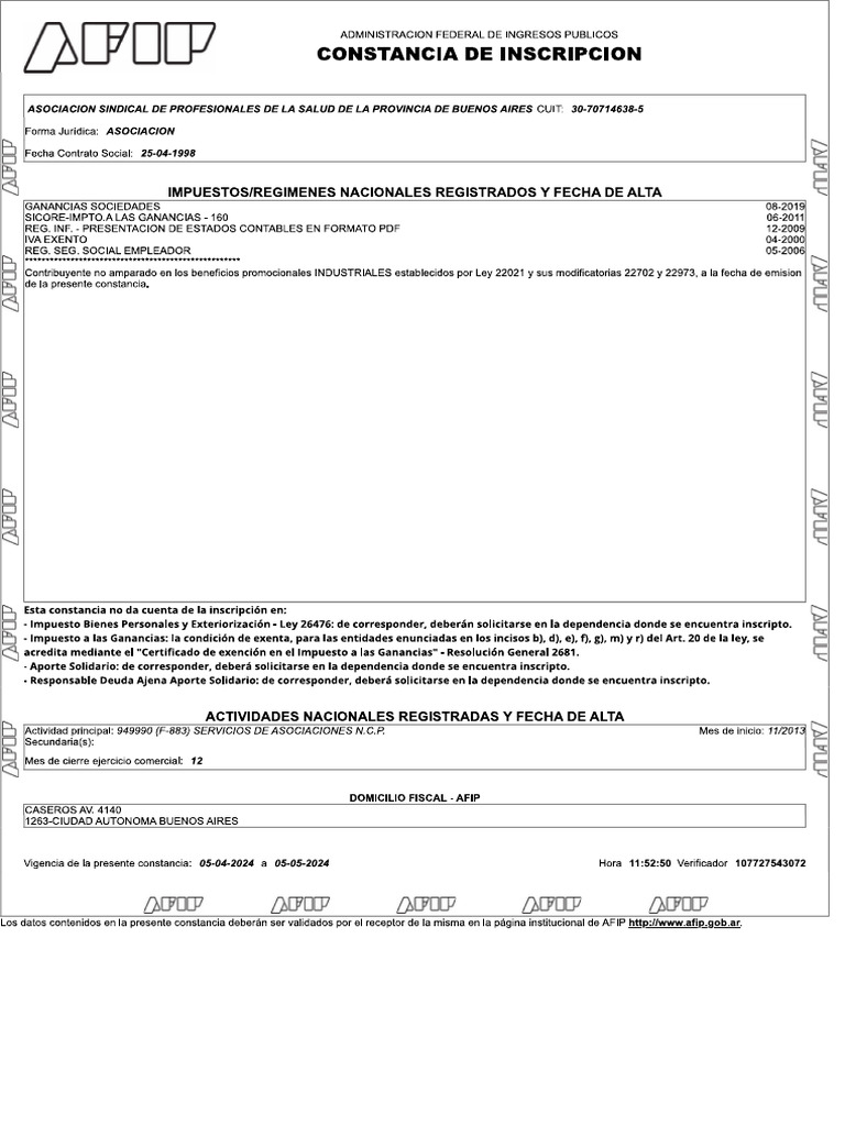 Constancia Afip Cicop | PDF