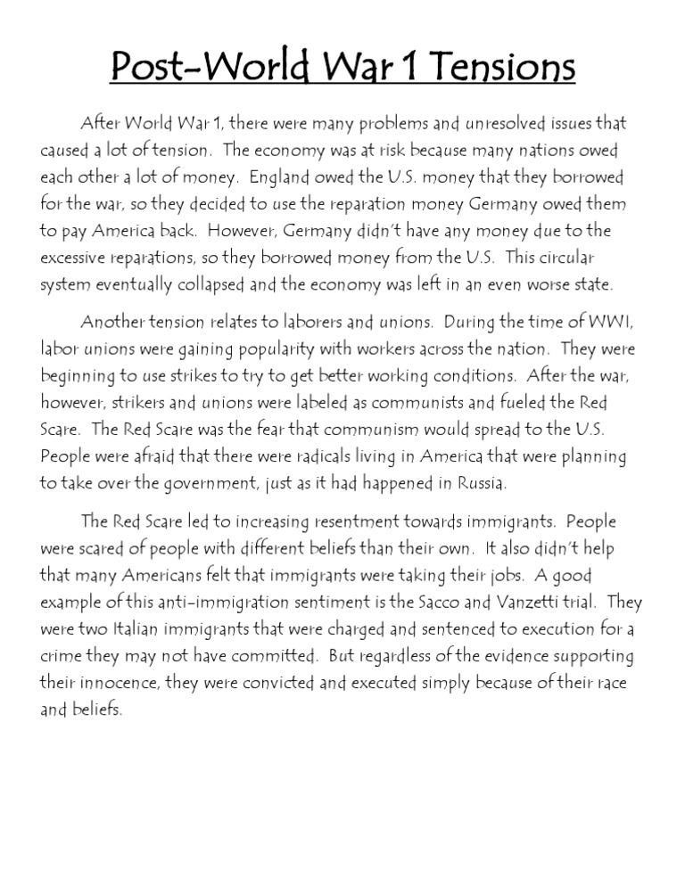 Post World War 1 Tensions | PDF | World War I | Immigration