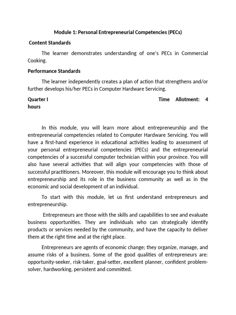Module 1 PECs | PDF | Entrepreneurship | Cognitive Science