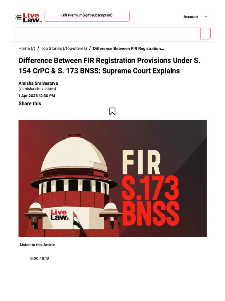 Difference Between FIR Registration Provisions Under S 154 CRPC | PDF | Common Law | Crime ...