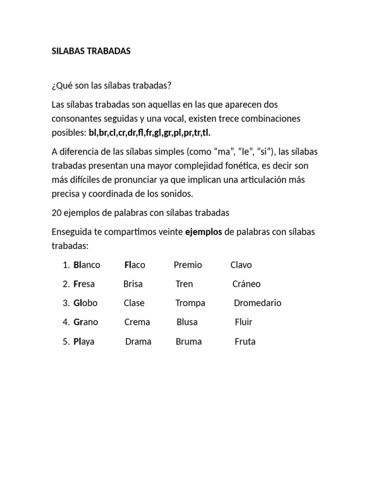 Silabas Trabadas | PDF