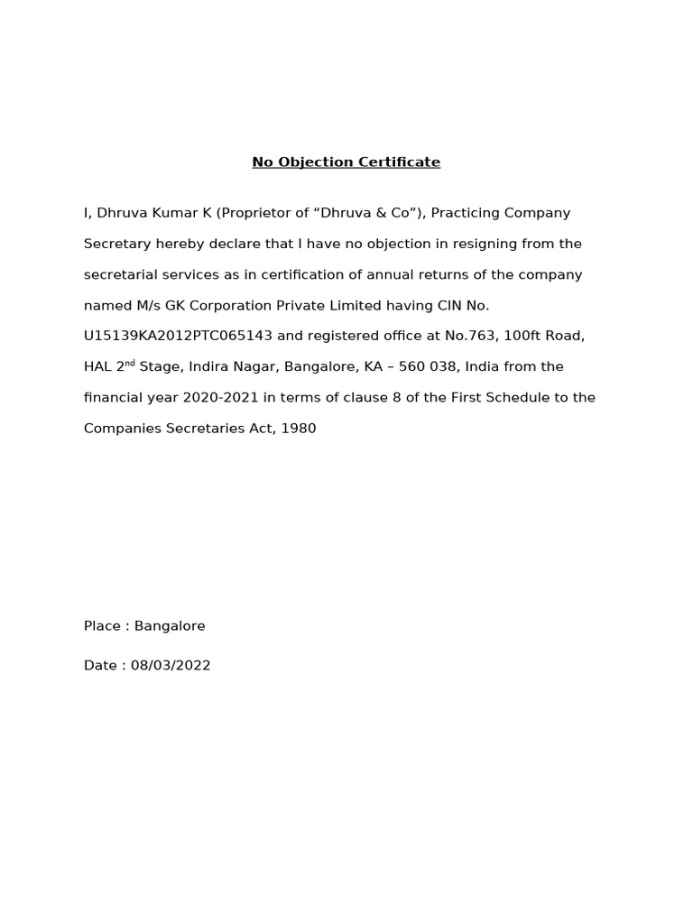No Objection Certificate | PDF