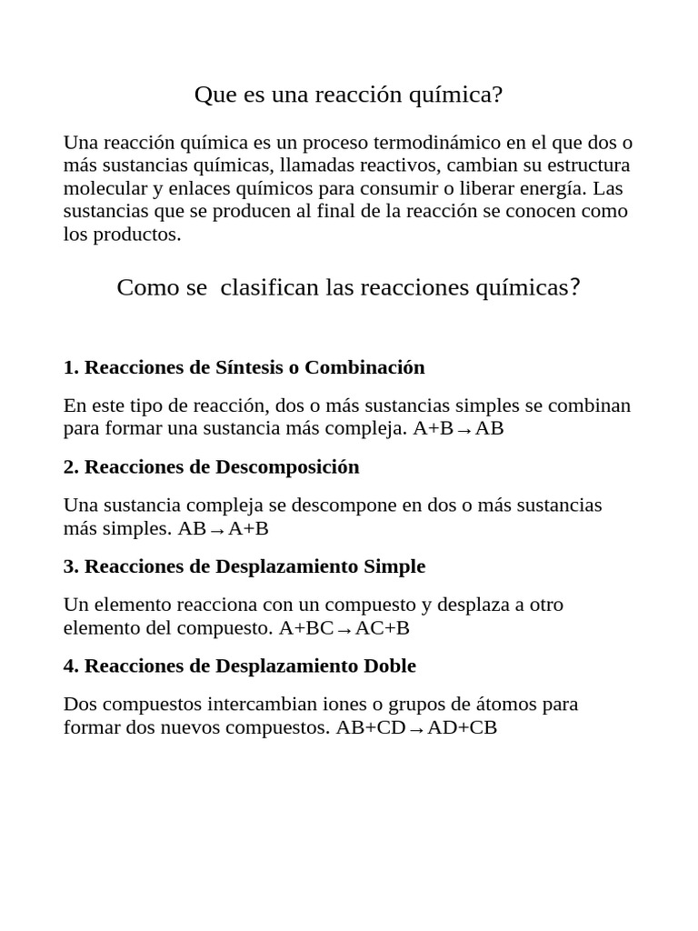 Tipos de Reacciones Quimicas | PDF