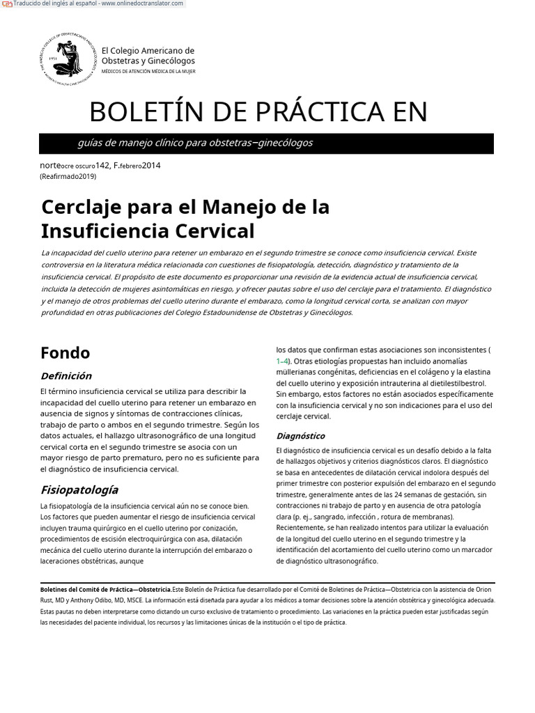 Cerclaje Cervical: Guía de Manejo Clínico | PDF | Parto | Parto prematuro