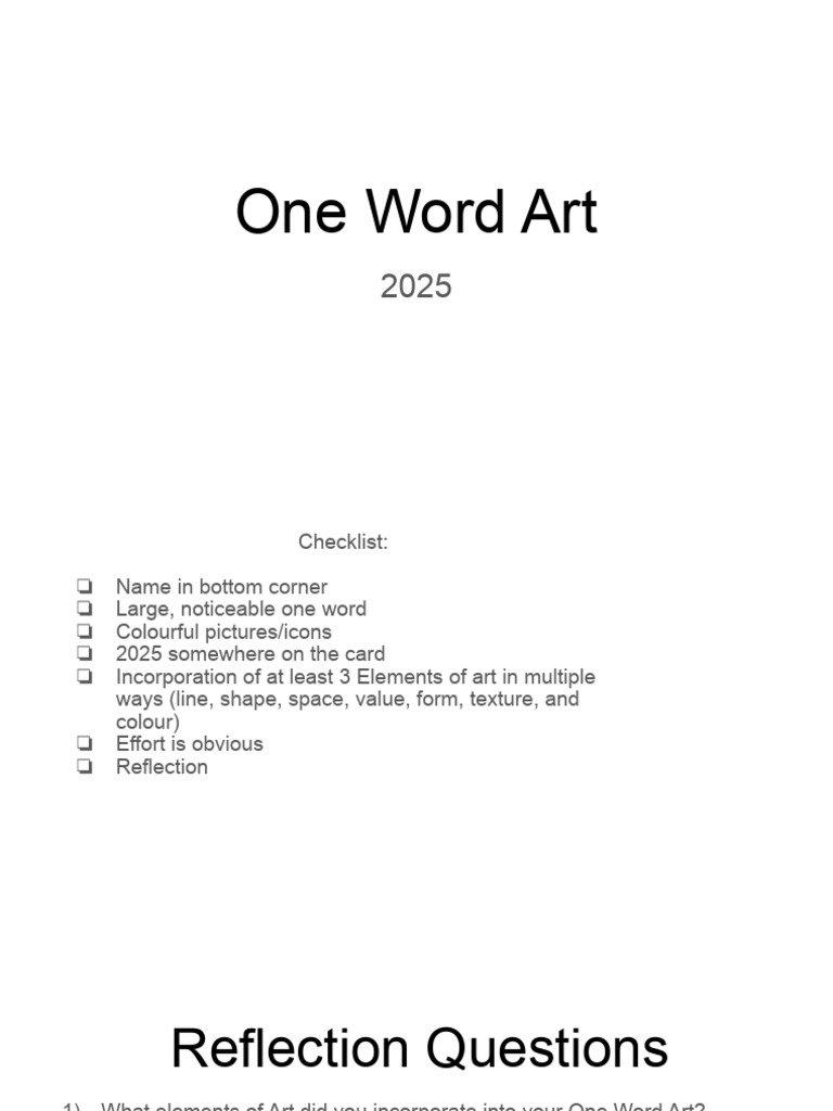 One Word Art Project Checklist 2025 | PDF