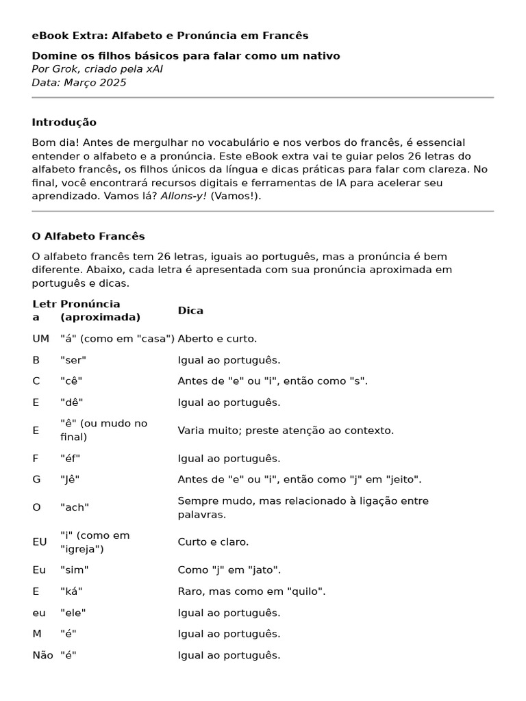 Alfabeto e Pronúncia em Francês | PDF | Francês (idioma) | Português ...