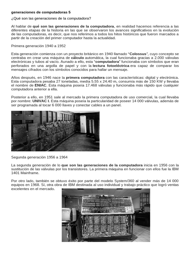 Evolución de las Generaciones de Computadoras | PDF | Hardware de la ...