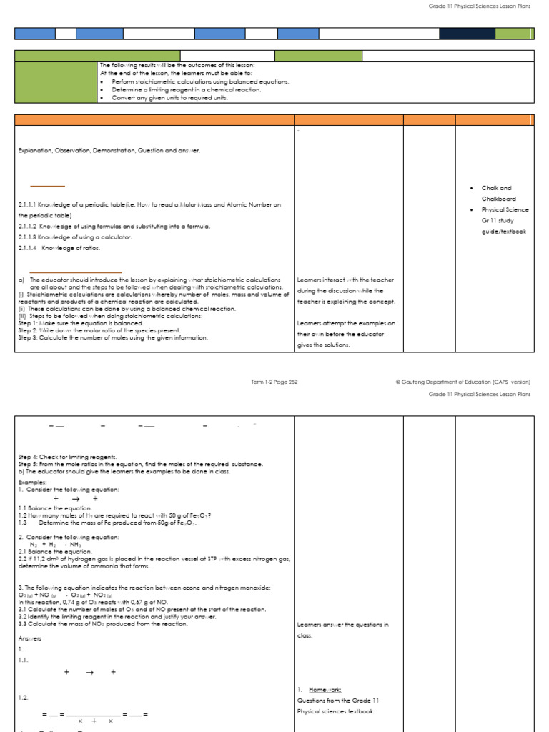 Grade 11 Stoichiometry Lesson Plan | PDF | Stoichiometry | Chemistry