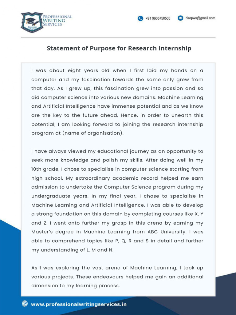 Research Internship Statement of Purpose | PDF | Expert | Learning