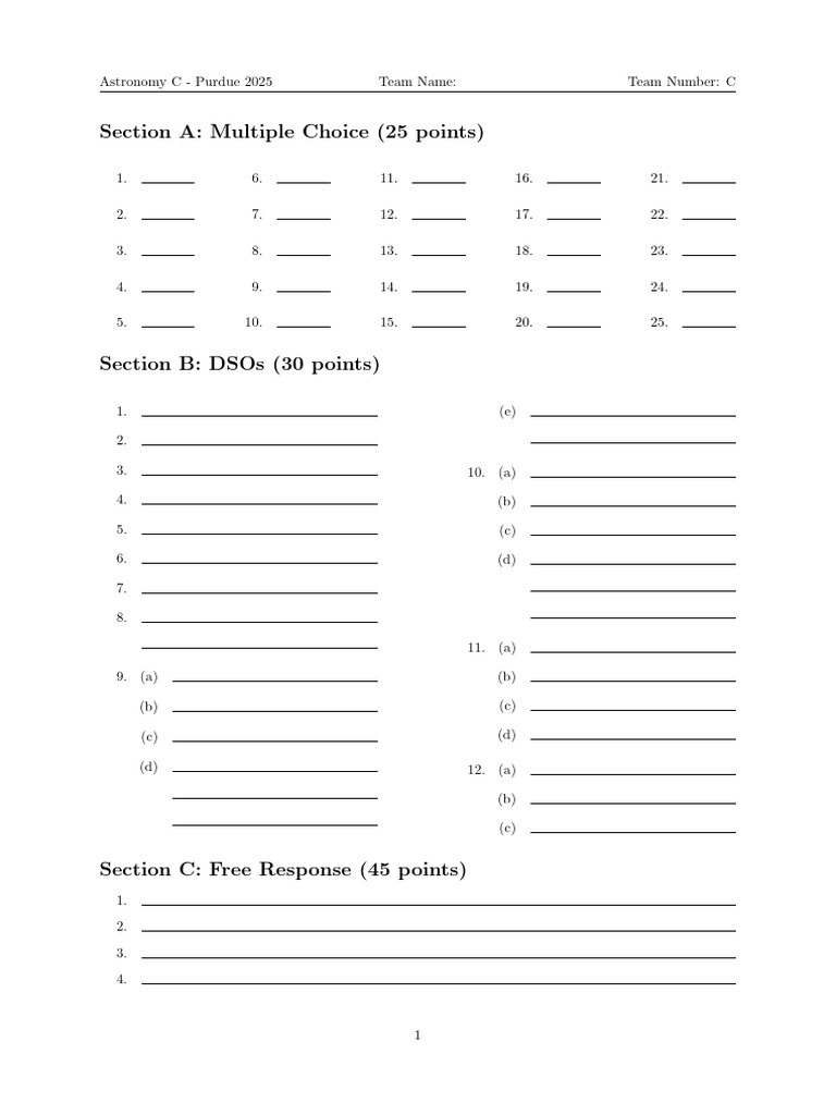 AnswerSheet Astro Purdue2025 C | PDF