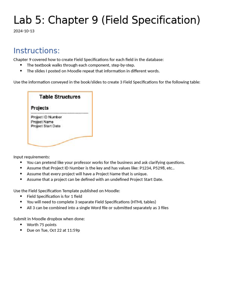SQL Lab 5 Field Specifications Instructions | PDF