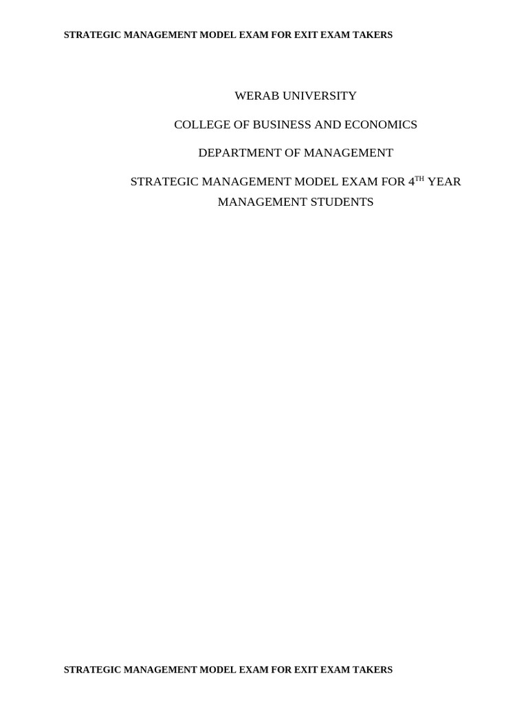 Strategic Management Exam Overview | PDF | Strategic Management | Goal
