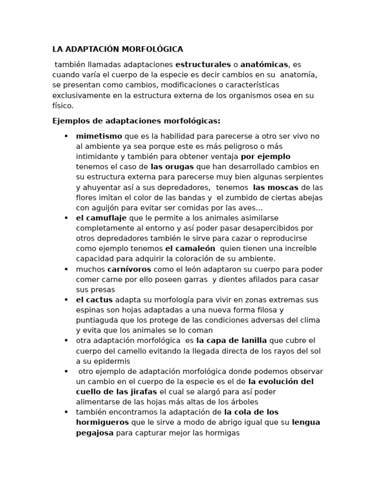 Adaptaciones Morfológicas | PDF