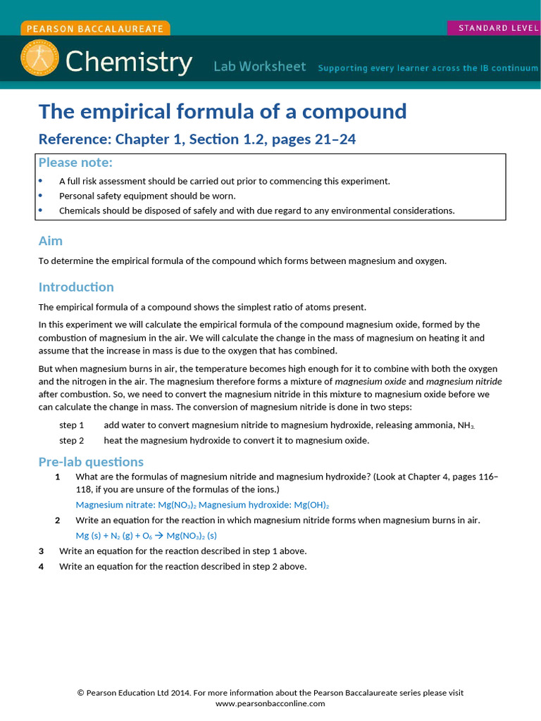 Empirical - Formula - Compound Pract Report | PDF | Magnesium | Nitrate