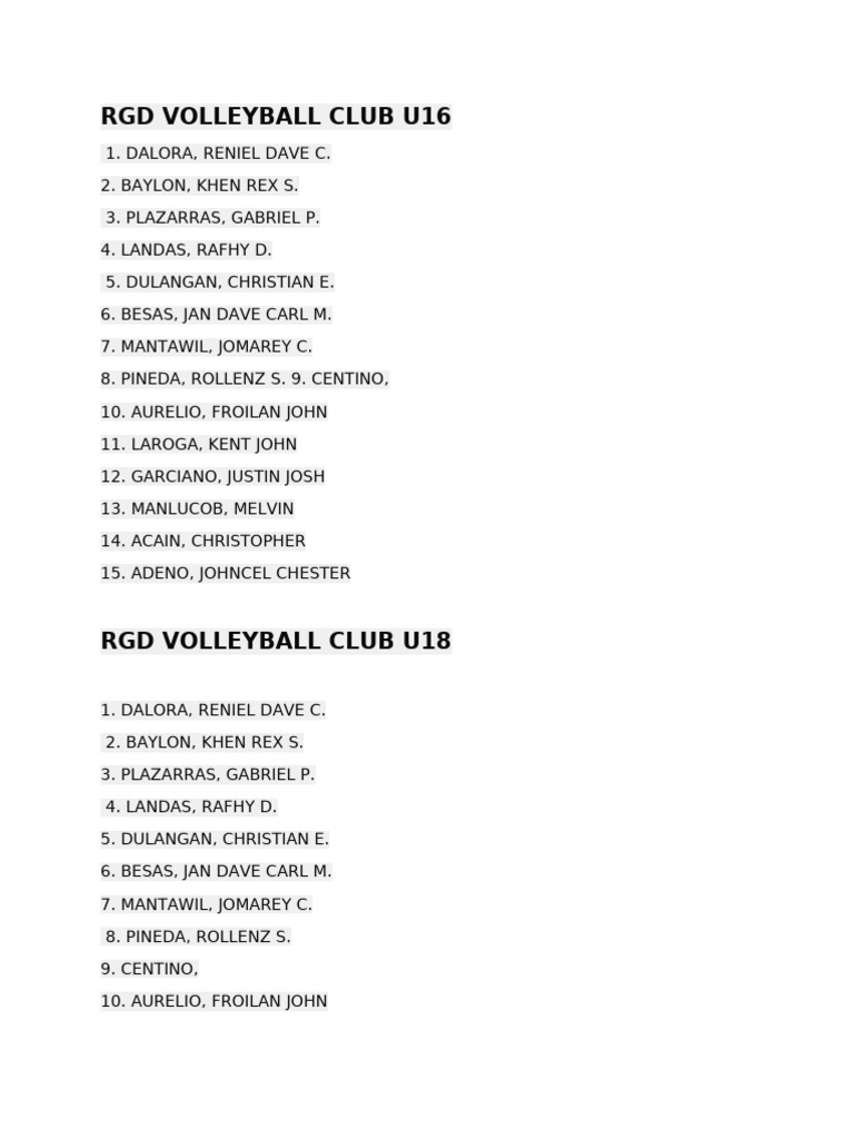 RGD Volleyball Club U16 | PDF
