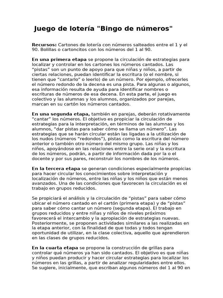 Lotería educativa para niños: objetivos y estrategias | PDF