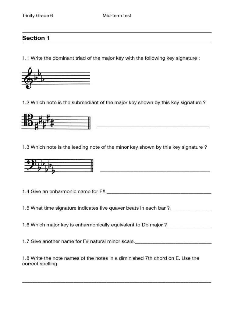 Trinity Grade 6 - Midterm Test | PDF