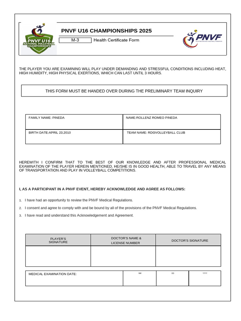 M3-Form-U16.docxpnvf 2025 | PDF | Physical Examination | Medical Diagnosis