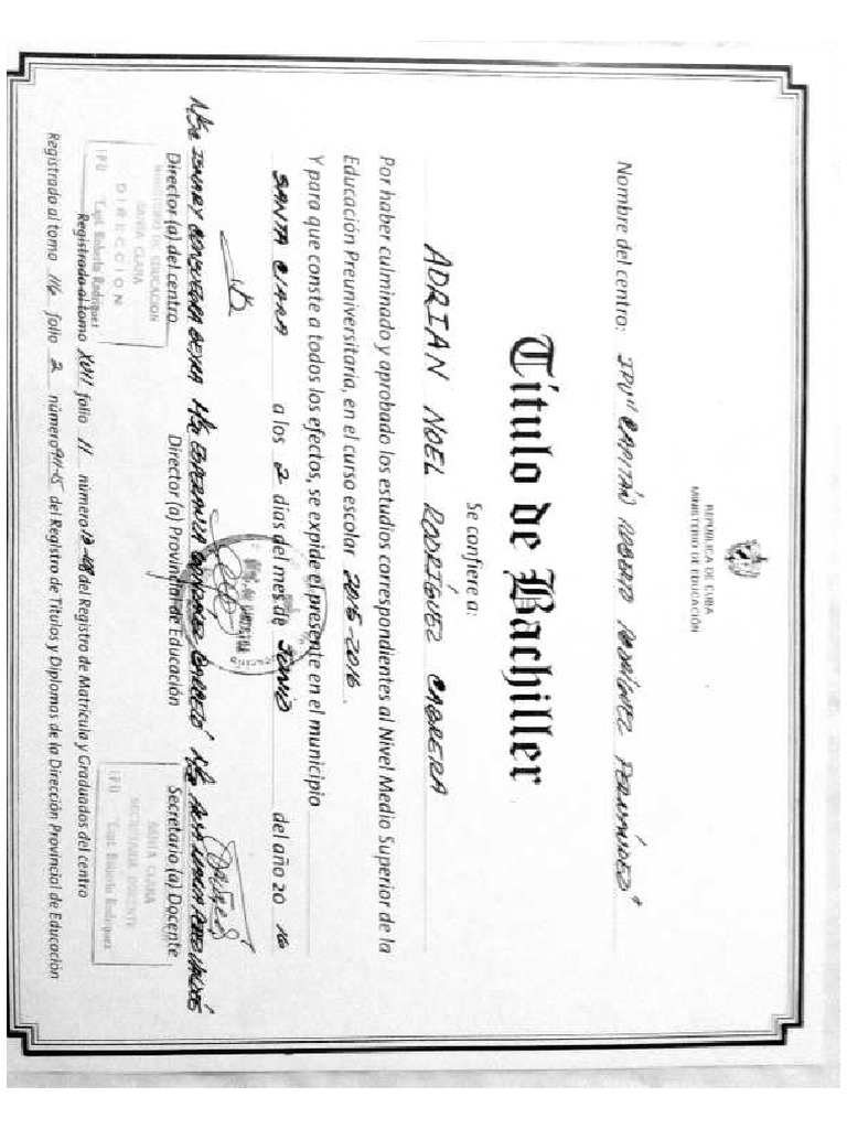 Título Bachiller Adrian | PDF
