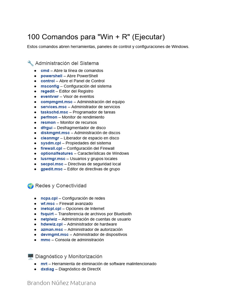 Comandos Windows R y CMD 1741723909 | PDF | Archivo de computadora | Microsoft Windows