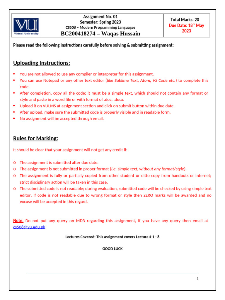 MRK - Spring 2023 - CS508 - 1 - BC200418274 | PDF | Software | Computer Science