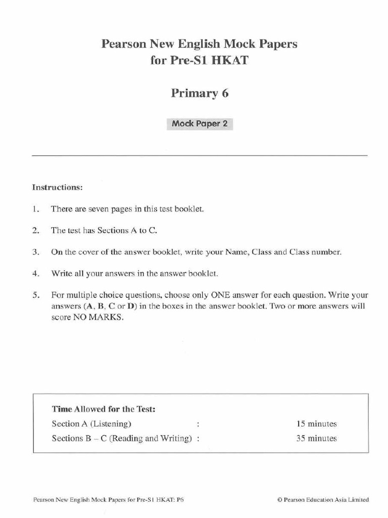 Pearson Pre-S1 Mock Paper 2 | PDF