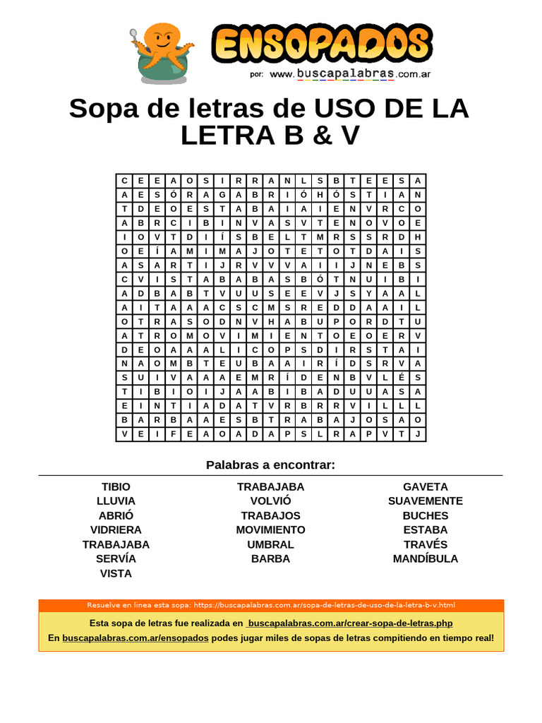 Sopa de letras: uso de B y V | PDF