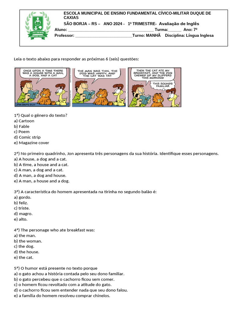 Prova 7 Ano Ing 2024 | PDF