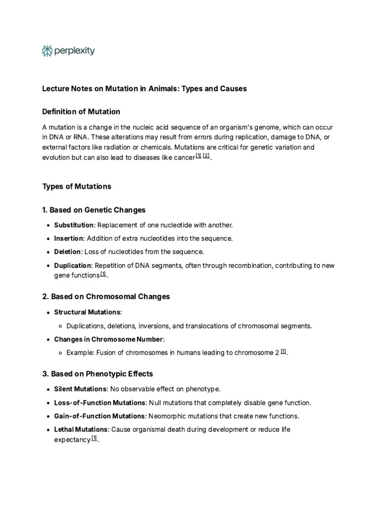 Understanding Animal Mutations: Types & Causes | PDF | Mutation | Dna