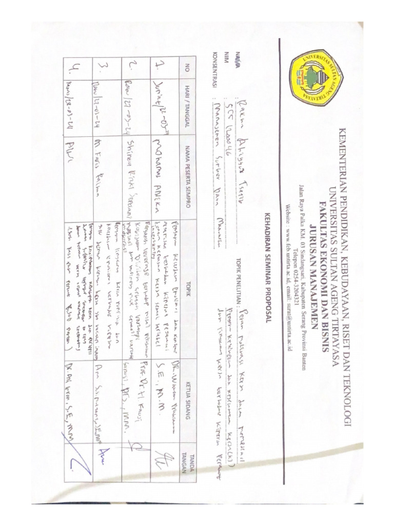 Daftar Hadir Sempro - Rakha Abiyyu Tsaqib - 5551200046 | PDF